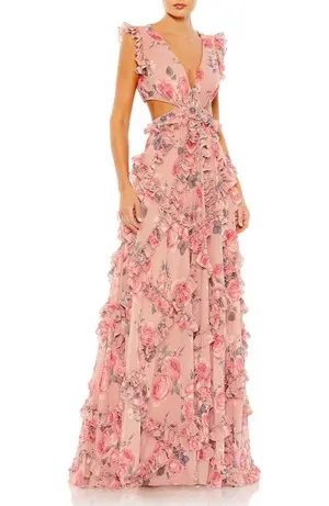 Mac Duggal Ruffled V-neck Gown