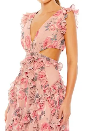 Mac Duggal Ruffled V-neck Gown