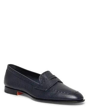 Santoni Leather Penny Loafer - Blue