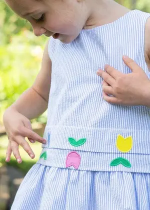 FLORENCE EISEMAN Seersucker Dress With Tulip Appliqués
