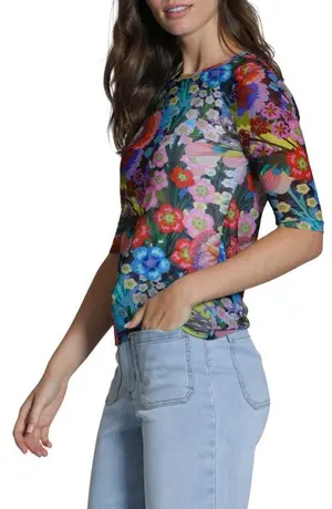 APNY Butterfly Print Mesh Top - Blue Multi