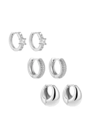 DLORIA Hollywood Sensation Huggie Hoop Earring Set - Silver