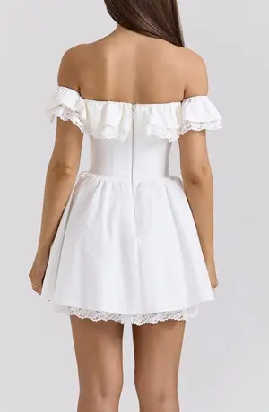 House Of Cb Jaide Off-the-shoulder Mini Dress - Cloud Dancer