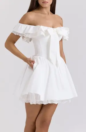 House Of Cb Jaide Off-the-shoulder Mini Dress - Cloud Dancer