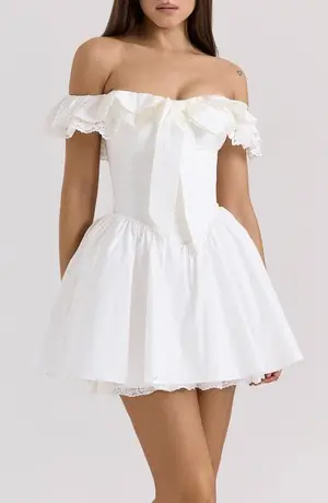 House Of Cb Jaide Off-the-shoulder Mini Dress - Cloud Dancer