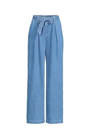 LANDS' END High Ridge Twill Pleated Wide Leg Pants - Hutton Blue Wash