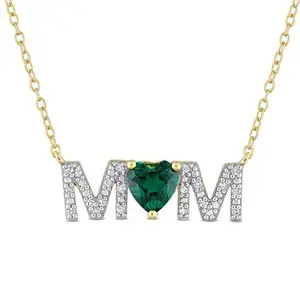 JULIANNA B. Lab-created Gemstone And Diamond Mom Pendant Necklace - Emerald/yellow-plated