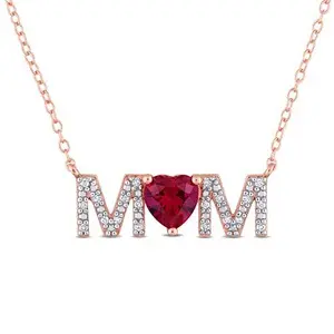 JULIANNA B. Lab-created Gemstone And Diamond Mom Pendant Necklace - Ruby/rose-plated