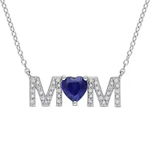 JULIANNA B. Lab-created Gemstone And Diamond Mom Pendant Necklace - Sapphire
