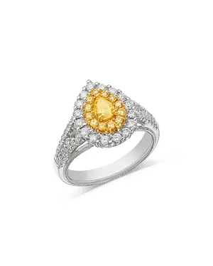 Bloomingdale'S Diamond Pear Halo Ring In 18k Gold - White/yellow