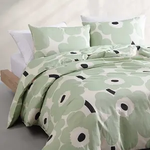 Marimekko Unikko Cotton 3 Piece Duvet Cover Set, Full Queen - Celadon Green