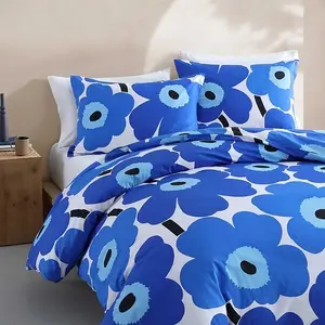 Marimekko Unikko 3 Piece Cotton Percale Comforter Set, King - True Blue