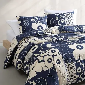 Marimekko Unikko Kollaasi 3 Piece Duvet Cover Set, Full Queen - Dark Blue