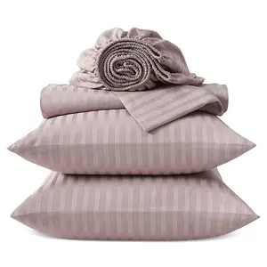 Vera Wang Dobby Stripe 4 Piece Sheet Set, Queen - Medium Pink