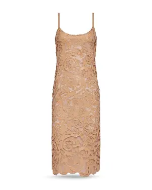 L'Agence Kazuko Laser Cut Midi Dress - Cappuccino