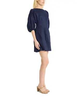 LUXELY Linen Long Sleeve Mini Dress - Evening Blue