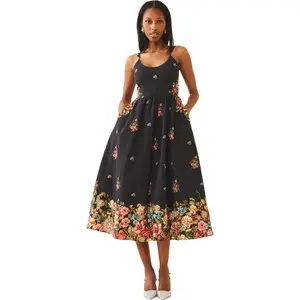 EDDY Katherine Floral Midi Dress - Black