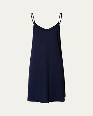 Hanro Silk-trim Cotton Chemise Deep Navy