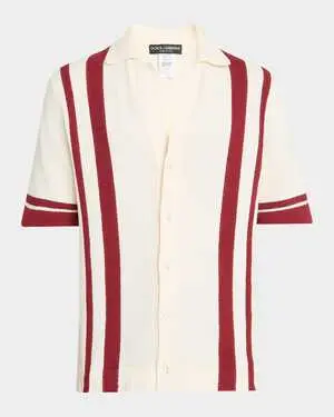 Dolce & Gabbana Striped Knit Button-down Shirt - White
