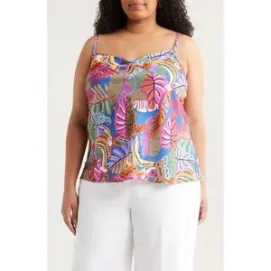 TAHARI ASL Tropical Print Satin Camisole - Wild Berry