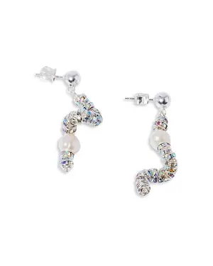 PEARL OCTOPUSS.Y Tiny Snakes Crystal & Cultured Freshwater Pearl Drop Earrings - Silver