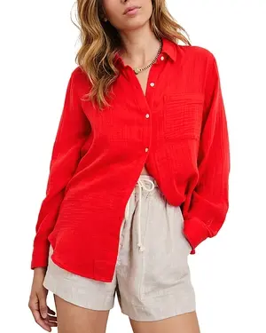 Rails Ellis Cotton Gauze Button Down Shirt - Cherry