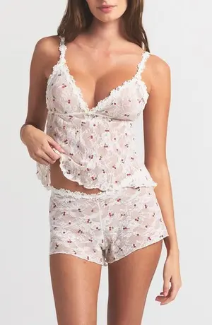 SKIMS Stretch Lace Triangle Camisole & Shorts Set - Ivory Cherry Print