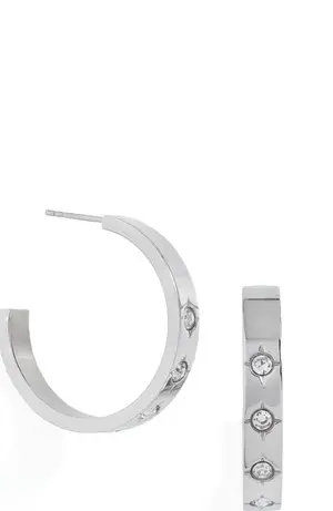 ALEX AND ANI Crystal Accent Hoop Earrings - Silver