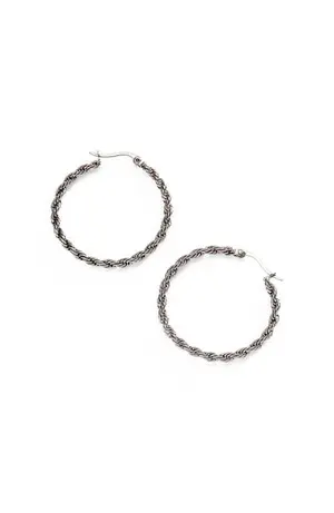 ALEX AND ANI French Rope Chain Hoop Earrings - Silver