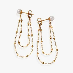 ALEX AND ANI Freshwater Chain Earrings - Pearl