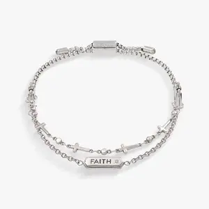 ALEX AND ANI Faith Stranded Bracelet Set - Silver