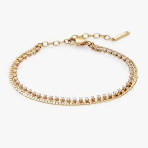 ALEX AND ANI 2 Row Crystal Tennis Chain Bracelet - Gold
