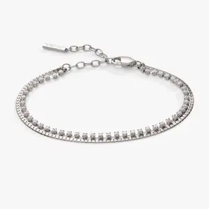 ALEX AND ANI 2 Row Crystal Tennis Chain Bracelet - Silver