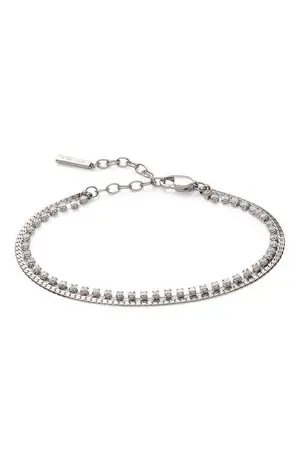 ALEX AND ANI Alex And Ani 2 Row Crystal Tennis Chain Bracelet Silver