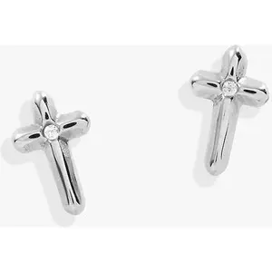 ALEX AND ANI Crystal Cross Stud Earrings - Silver