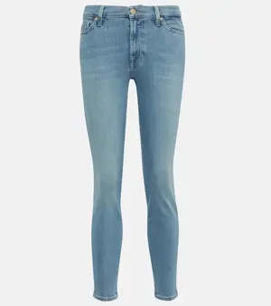 7 For All Mankind Mid-rise Skinny Jeans In Intro Wash - Blue