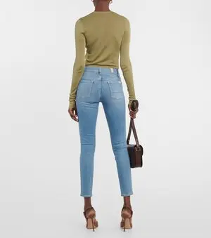 7 For All Mankind Mid-rise Skinny Jeans In Intro Wash - Blue