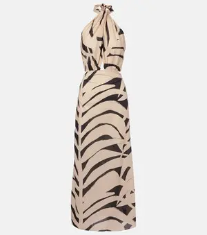 Johanna Ortiz Printed Cutout Halterneck Maxi Dress - Beige