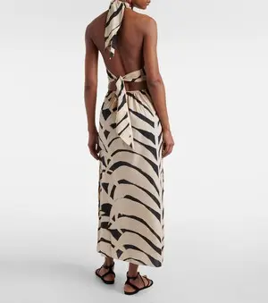 Johanna Ortiz Printed Cutout Halterneck Maxi Dress - Beige