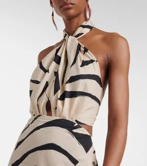 Johanna Ortiz Printed Cutout Halterneck Maxi Dress - Beige