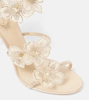 Rene Caovilla Floral-appliqué Satin Sandals - Beige