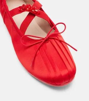 Simone Rocha Embellished Satin Ballet Flats - Red