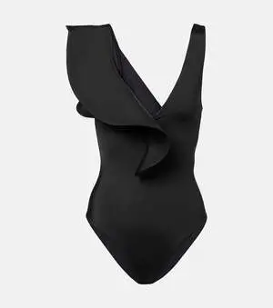 Johanna Ortiz Asymmetric Ruffled Swimsuit - Black