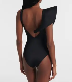 Johanna Ortiz Asymmetric Ruffled Swimsuit - Black