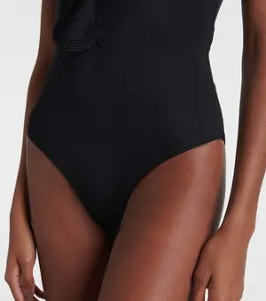 Johanna Ortiz Asymmetric Ruffled Swimsuit - Black