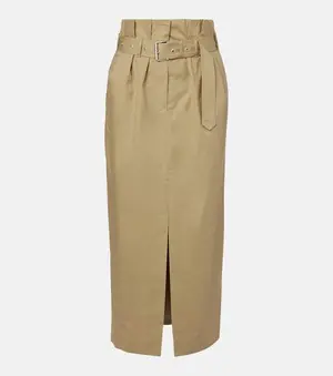Dries Van Noten Belted Pleated Cotton Midi Skirt - Beige