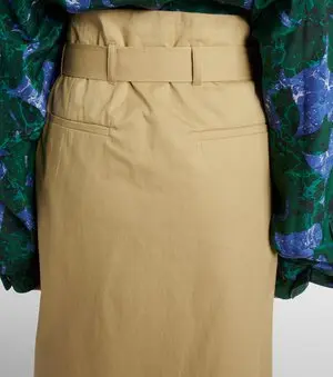 Dries Van Noten Belted Pleated Cotton Midi Skirt