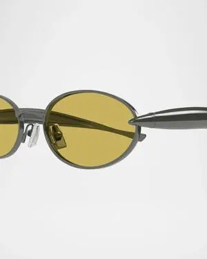 Bottega Veneta Sardine Oval Metal Sunglasses - Ruthenium