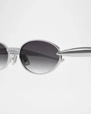 Bottega Veneta Sardine Oval Metal Sunglasses - Silver