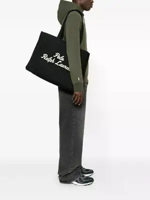 Polo Ralph Lauren Logo Embroidered Canvas Tote Bag - Black